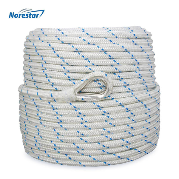 Norestar Double-Braided Nylon Anchor Rope with Stainless Steel Thimble ...